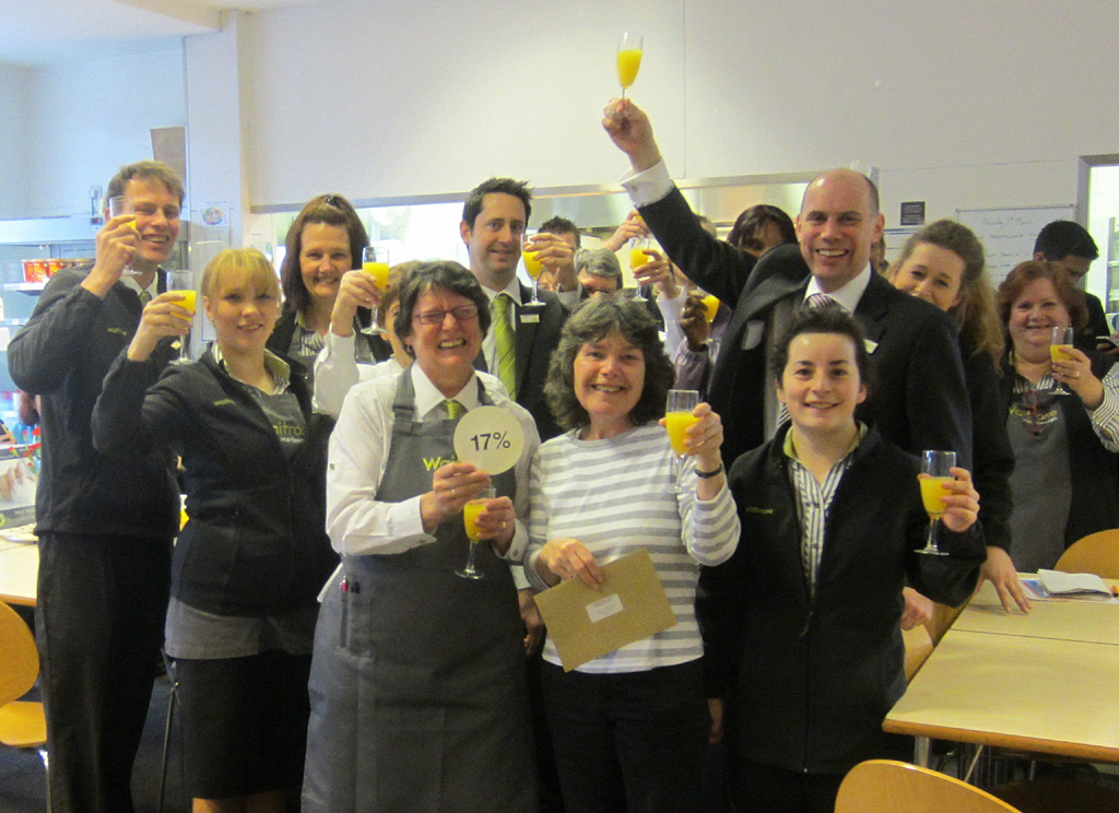 Jubilant Waitrose brings out the Bucks Fizz to celebrate a bumper bonus ...